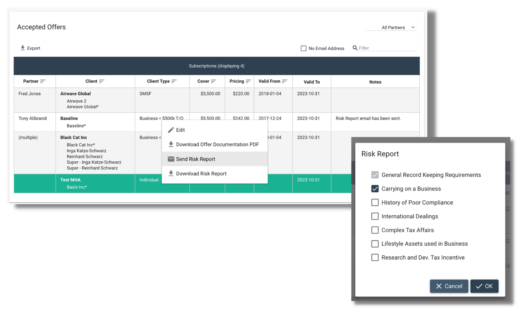 Subscription Documentation - Risk Report